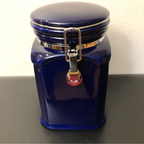 Kitchen | Vintage Ceramic Cobalt Blue Kitchen Canister With Wire Rail ...